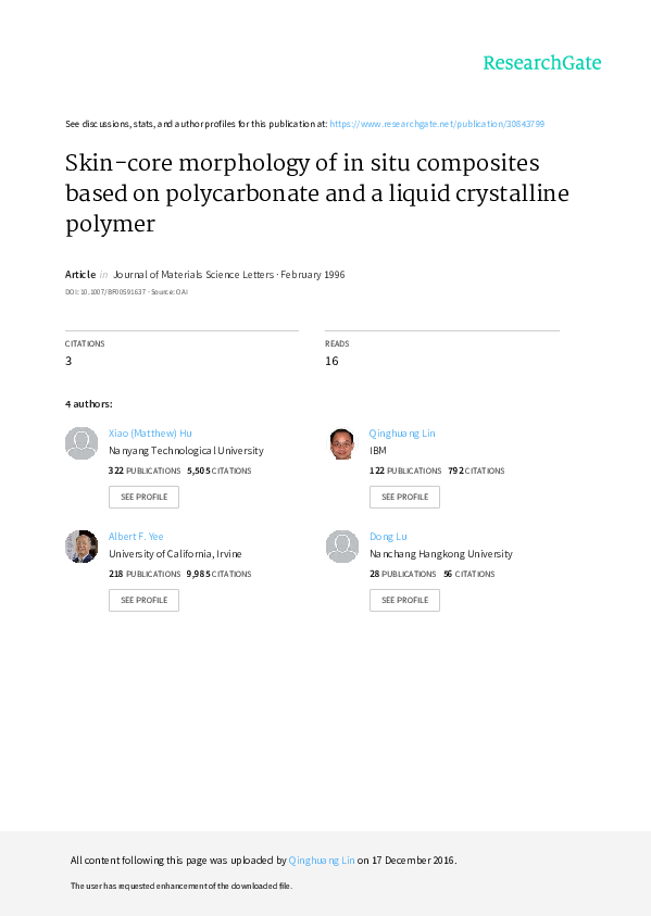 (PDF) Skin-core morphology ofin situ composites based on polycarbonate ...
