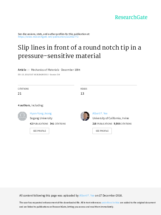 (PDF) Slip lines in front of a round notch tip in a pressure-sensitive ...