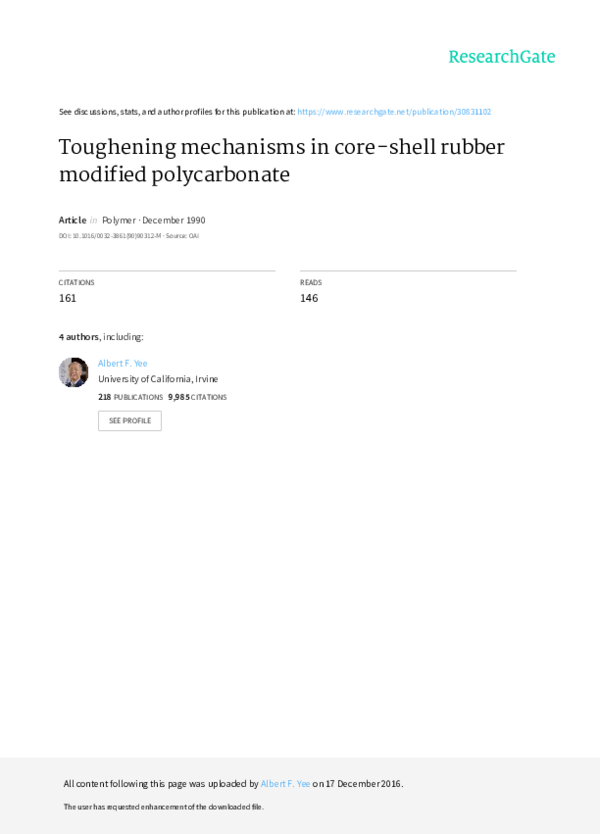 (PDF) Toughening mechanisms in core-shell rubber modified polycarbonate