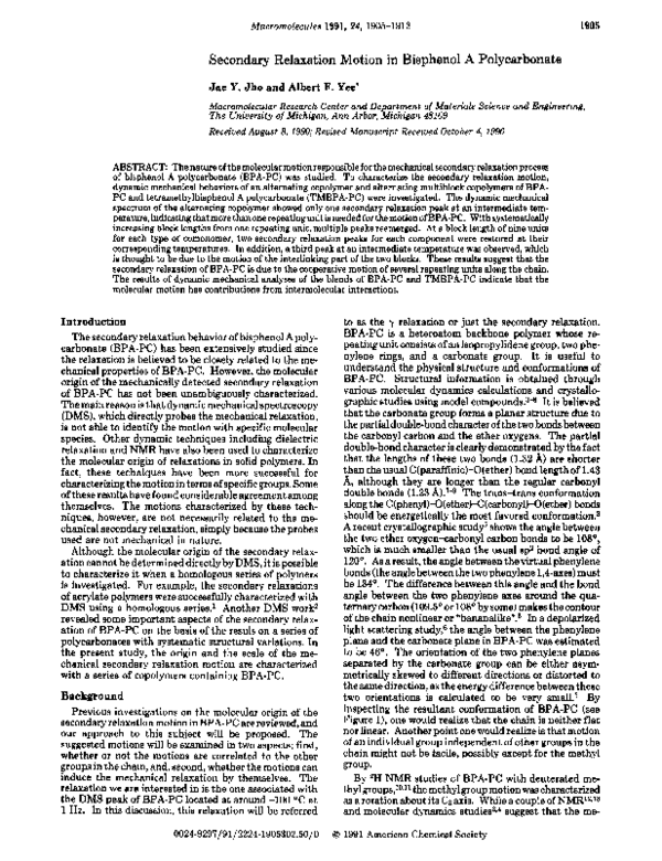 (PDF) Secondary relaxation motion in bisphenol A polycarbonate