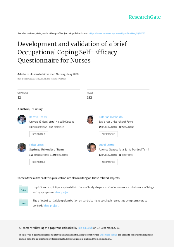 (PDF) Development and validation of a brief Occupational Coping Self ...