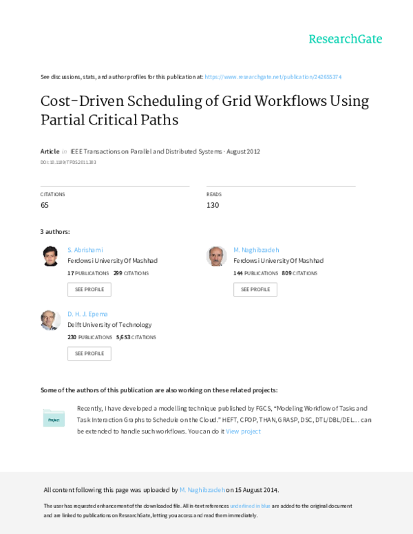 (PDF) Cost-driven scheduling of grid workflows using Partial Critical Paths