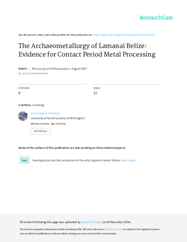 (PDF) The Archaeometallurgy of Lamanai Belize: Evidence for Contact ...