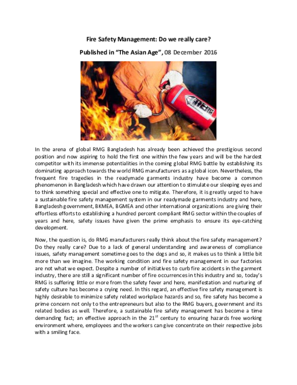 (PDF) Fire Safety Management: Do we really care?