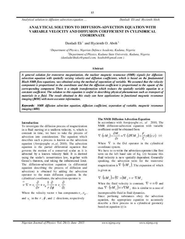 Pdf Analytical Solution To Diffusion Advection Equation With Variable