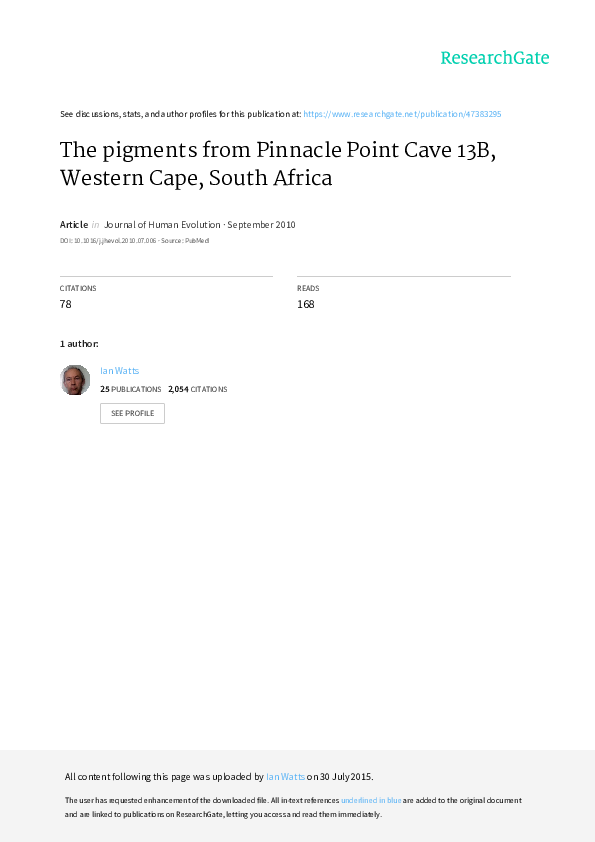 (PDF) The pigments from Pinnacle Point Cave 13B, Western Cape, South Africa