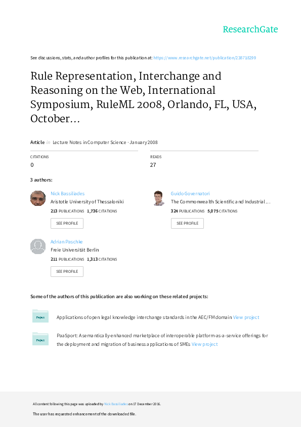 (PDF) Rule Representation, Interchange and Reasoning on the Web