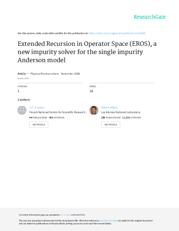 Pdf Extended Recursion In Operator Space Eros A New Impurity