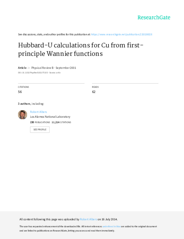 (PDF) Hubbard- U calculations for Cu from first-principle Wannier functions