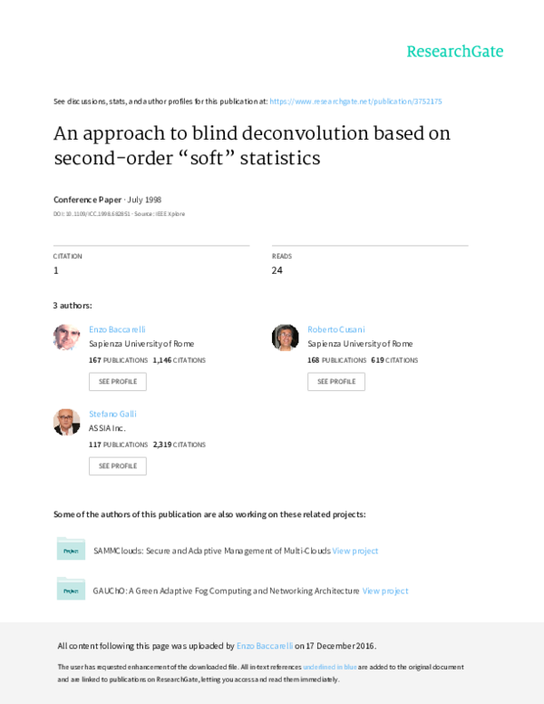 Pdf An Approach To Blind Deconvolution Based On Second Order “soft” Statistics