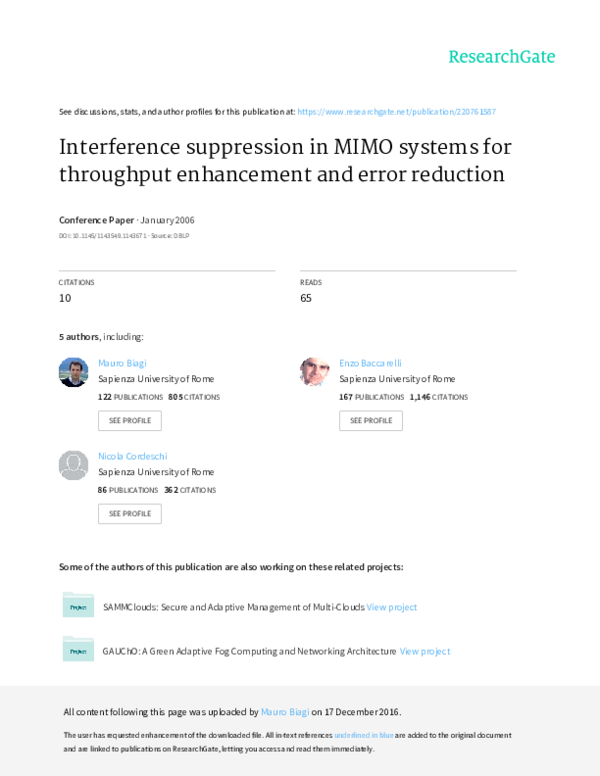 Pdf Interference Suppression In Mimo Systems For Throughput Enhancement And Error Reduction