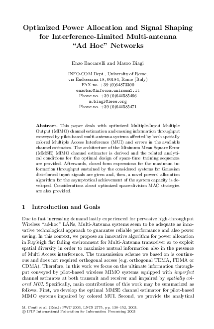 (PDF) Optimized Power Allocation and Signal Shaping for Interference-Limited Multi-antenna “Ad ...