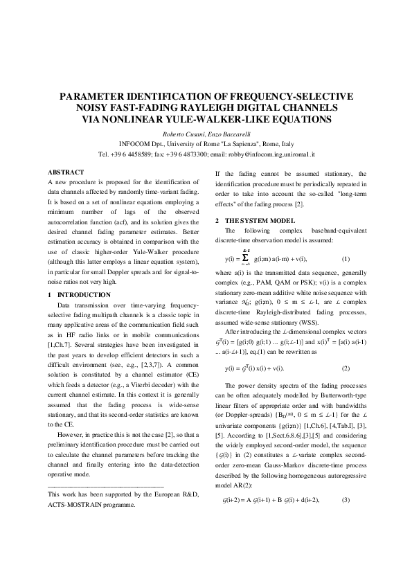 (PDF) Identifying Parameters in Noisy Fading Channels