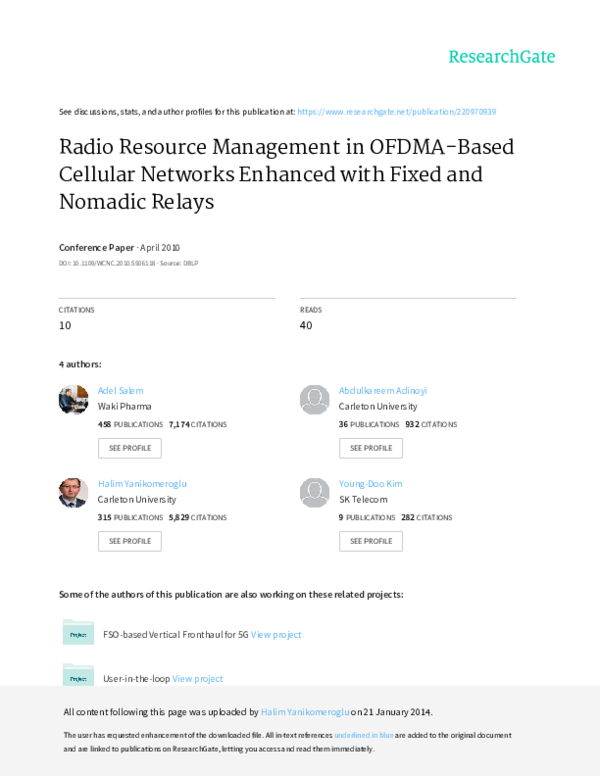 Pdf Radio Resource Management In Ofdma Based Cellular Networks Enhanced With Fixed And Nomadic