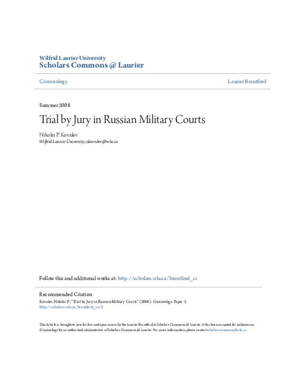 (PDF) Trial by Jury in Russian Military Courts