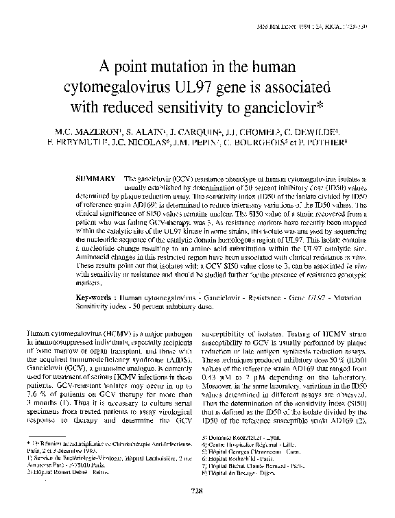 (PDF) A point mutation in the human cytomegalovirus UL97 gene is ...