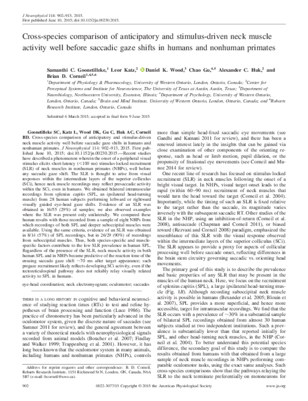 (PDF) Cross-species comparison of anticipatory and stimulus-driven neck ...