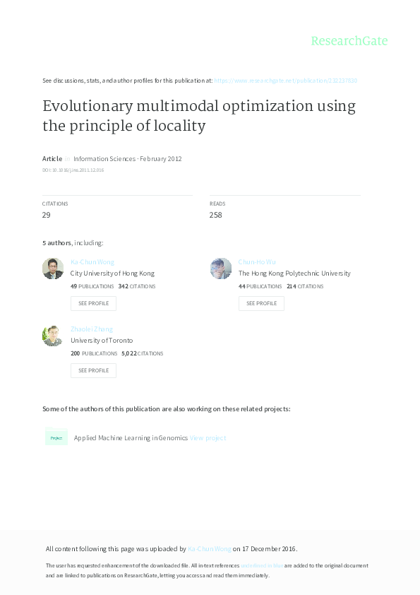 Pdf Evolutionary Multimodal Optimization Using The Principle Of Locality