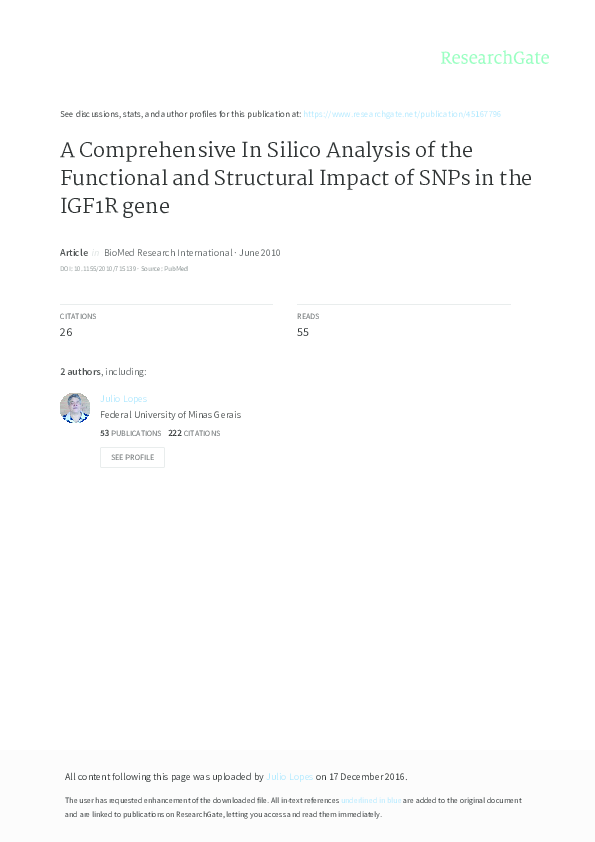 Pdf A Comprehensive In Silico Analysis Of The Functional And