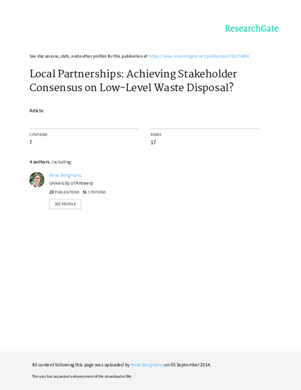 (PDF) Local Partnerships: Achieving Stakeholder Consensus on Low-Level ...