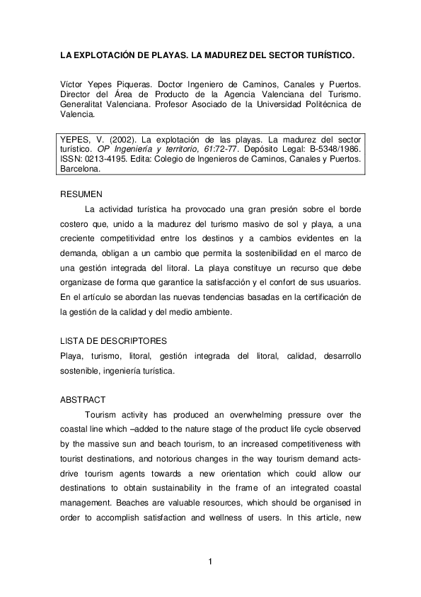 (PDF) La explotaci n de playas. La madurez del sector tur stico