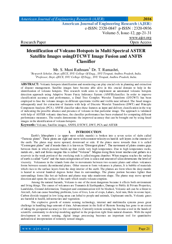 Pdf Identification Of Volcano Hotspots In Multi Spectral Aster Satellite Images Usingdtcwt