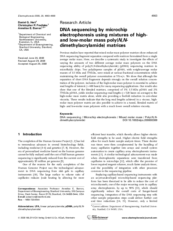 (PDF) DNA sequencing by microchip electrophoresis using mixtures of ...