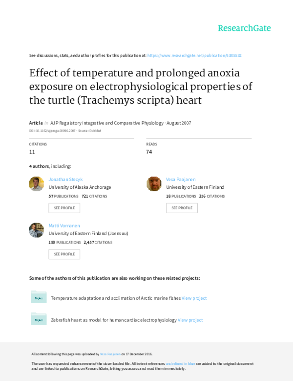 (PDF) Effect of temperature and prolonged anoxia exposure on ...