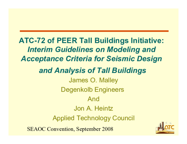 (PDF) ATC-72 of PEER Tall Buildings Initiative: Interim Guidelines on Modeling and Acceptance ...