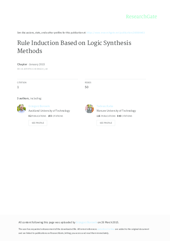 (PDF) Rule Induction Based on Logic Synthesis Methods