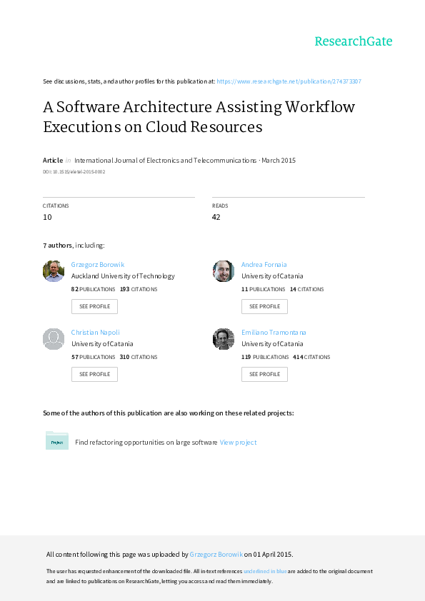 (PDF) A Software Architecture Assisting Workflow Executions on Cloud ... (PDF) A Software Architecture Assisting Workflow Executions on Cloud ...