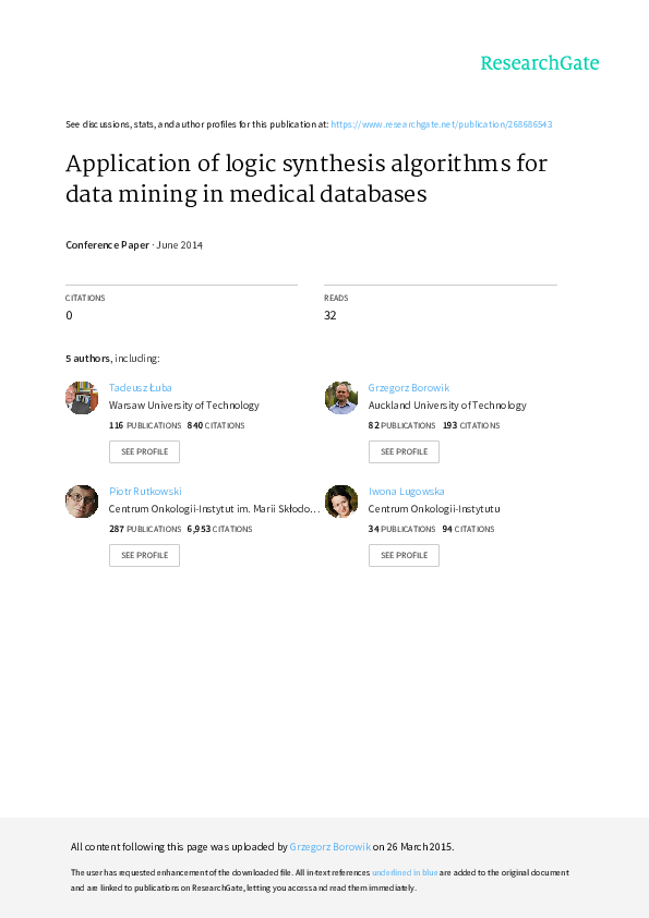 Pdf Application Of Logic Synthesis Algorithms For Data Mining In Medical Databases