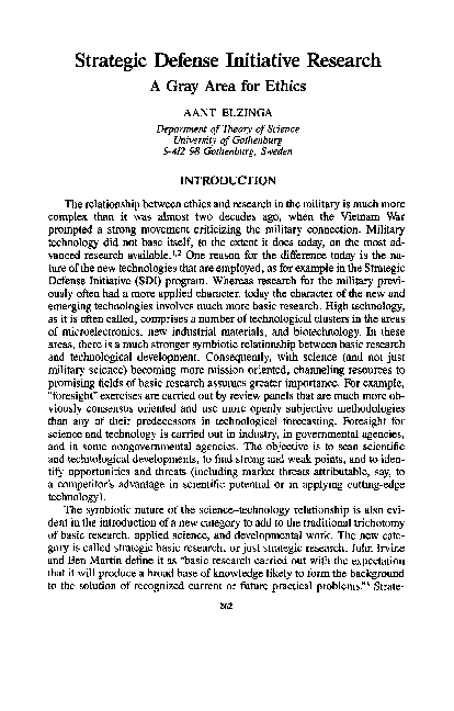 (PDF) Strategic Defense Initiative Research A Gray Area for Ethics