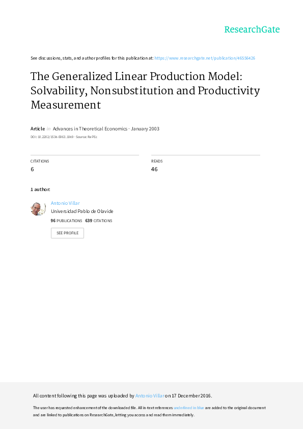 (PDF) The Generalized Linear Production Model: Solvability ...