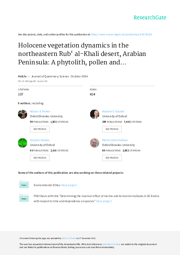 (PDF) Holocene vegetation dynamics in the northeastern Rub' al-Khali ...
