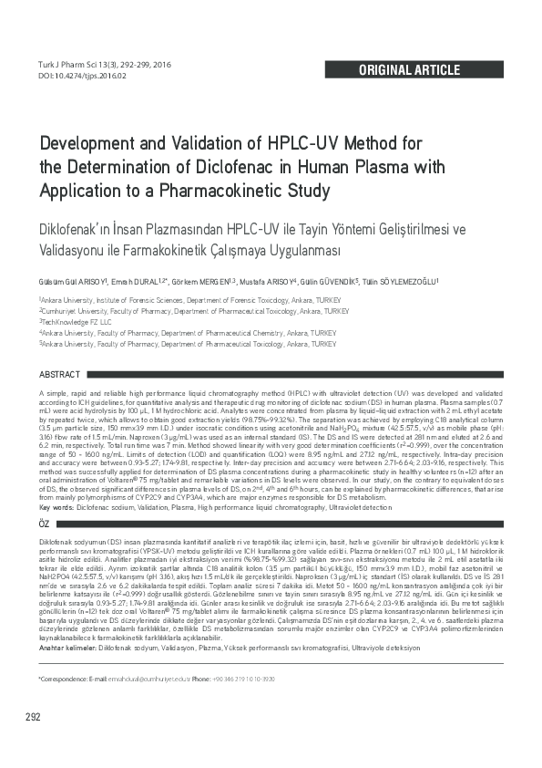 Pdf Development And Validation Of Hplc Uv Method For The Determination Of Diclofenac In Human