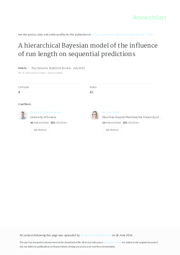 Pdf A Hierarchical Bayesian Model Of The Influence Of Run Length On Sequential Predictions