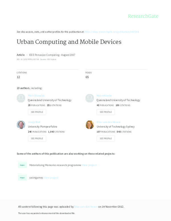 (PDF) Urban computing and mobile devices