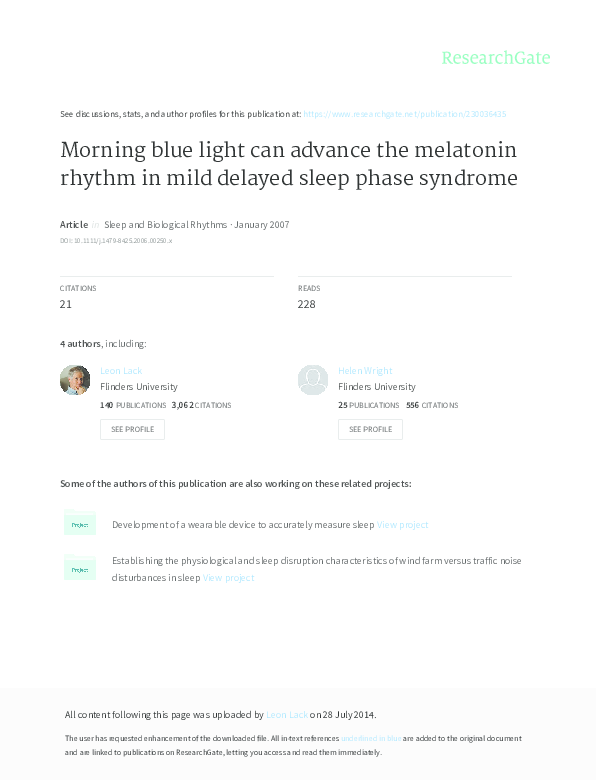 (PDF) Morning blue light can advance the melatonin rhythm in mild ...