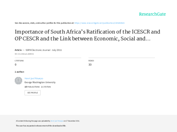 (PDF) Importance of South Africa's Ratification of the ICESCR and OP ...