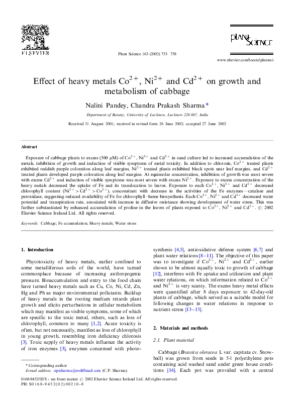(PDF) Effect of heavy metals Co2+, Ni2+ and Cd2+ on growth and ...