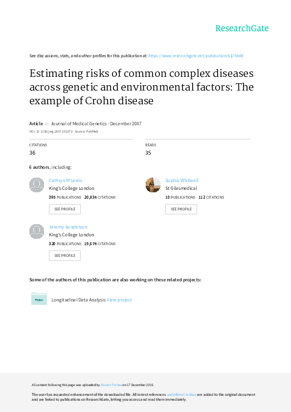 (PDF) Estimating risks of common complex diseases across genetic and ...