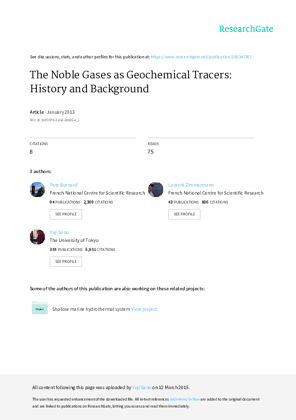 (PDF) The Noble Gases as Geochemical Tracers: History and Background