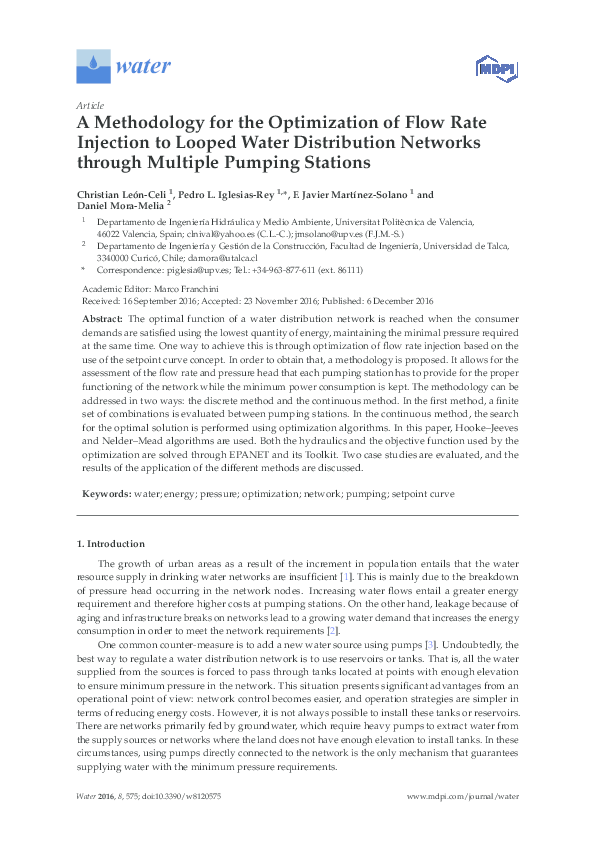 (PDF) A Methodology for the Optimization of Flow Rate Injection to Looped Water Distribution ...