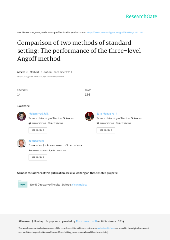 (PDF) Comparison of two methods of standard setting: the performance of ...