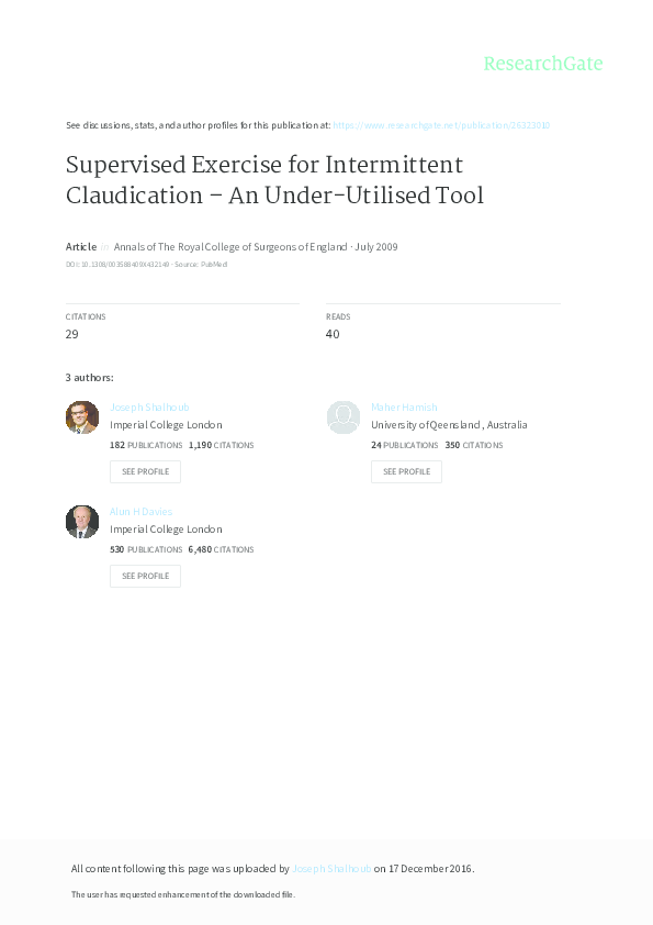 (PDF) Supervised exercise for intermittent claudication – an under ...