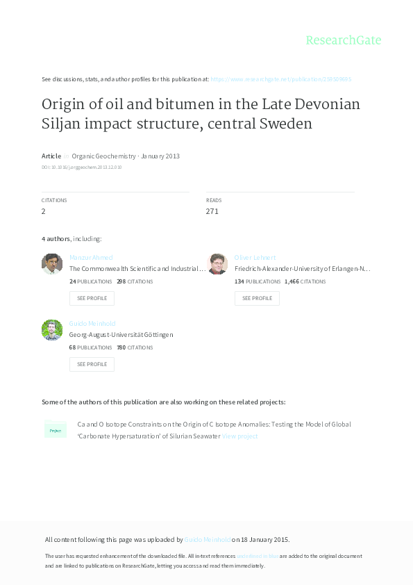 (PDF) Origin of oil and bitumen in the Late Devonian Siljan impact ...