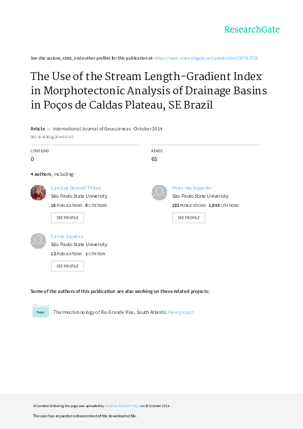 Pdf The Use Of The Stream Lengthgradient Index In Morphotectonic Analysis Of Small Catchments