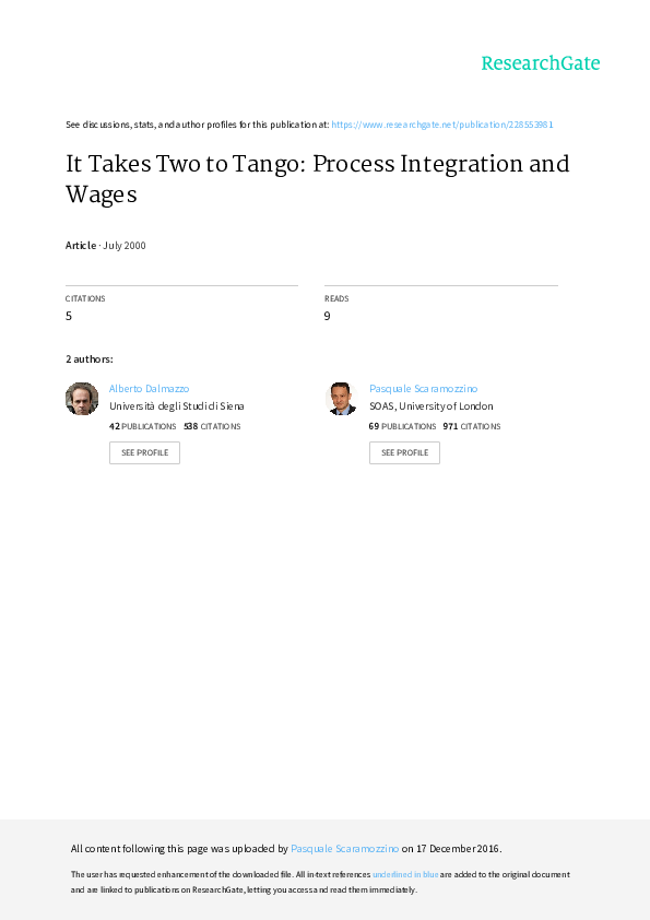 (PDF) It takes two to tango: process integration and wages