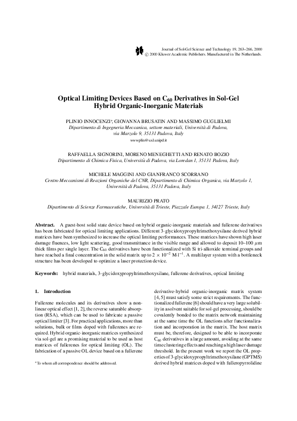 (PDF) Optical Limiting Devices Based on C60 Derivatives in Sol-Gel ...
